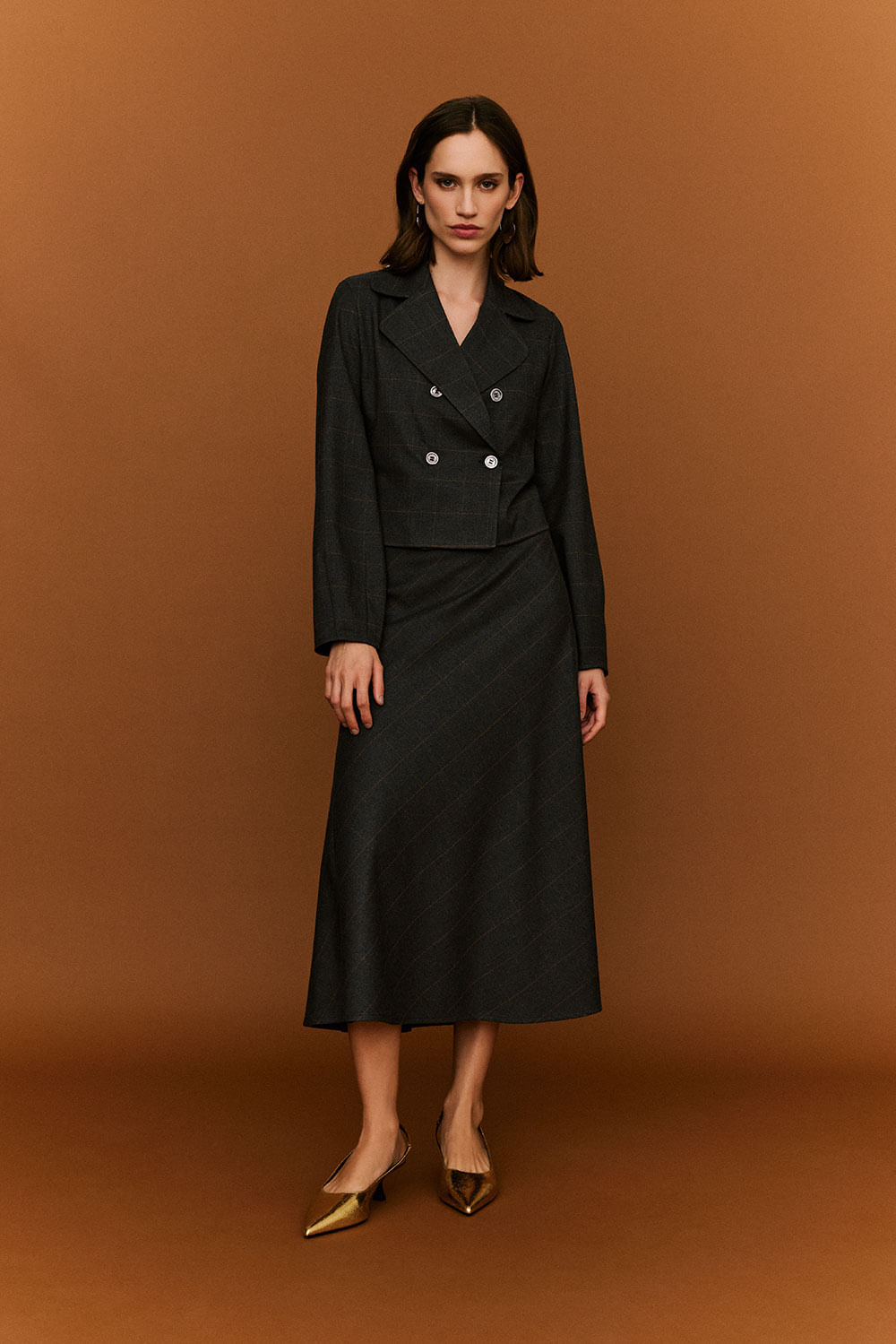 Blazer alfaiataria grid cinza irara